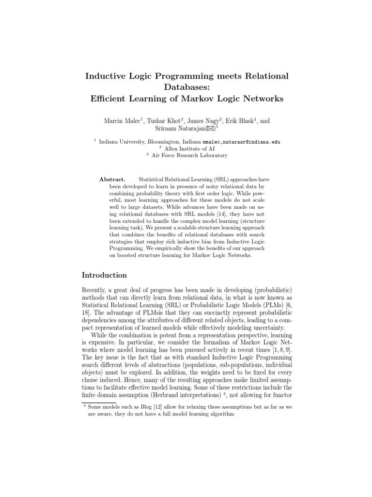 2017 Inductive Logic Programming Meets Relational Databases Efficient Learning Of Markov Logic