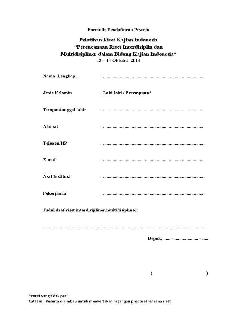 Formulir Pendaftaran Peserta Pelatihan Riset Kajian Indonesia | PDF | Seni