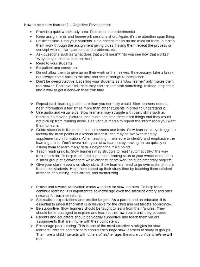 How To Help Slow Learners | PDF | Learning Disability | Learning