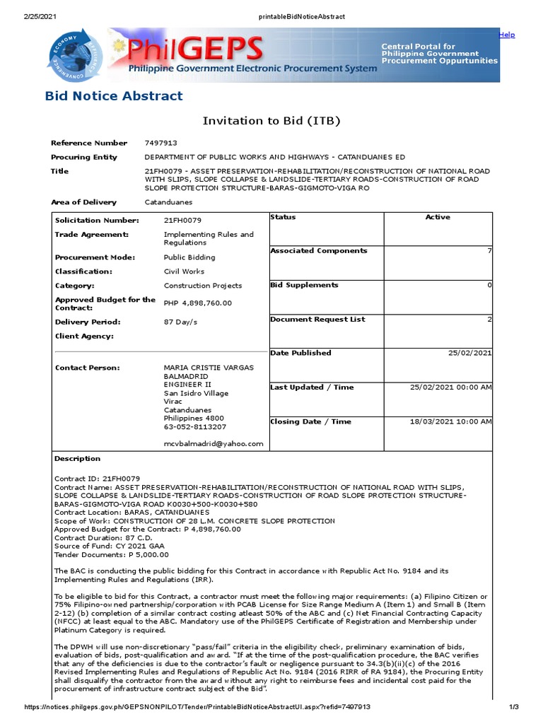 Bid Notice Abstract: Invitation To Bid (ITB) | PDF | Surety | Banks
