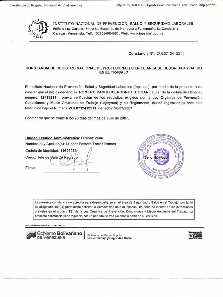 Registro INPSASEL | PDF