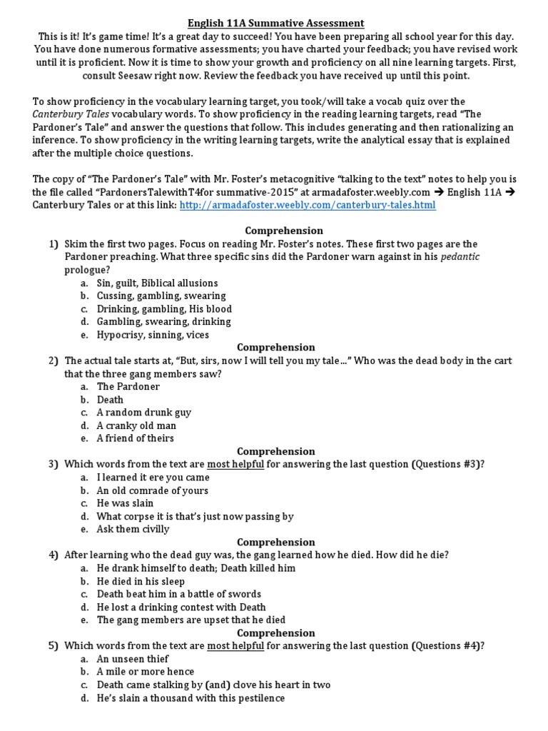 Canterbury Tales Vocabulary Words. To Show Proficiency in The Reading ...