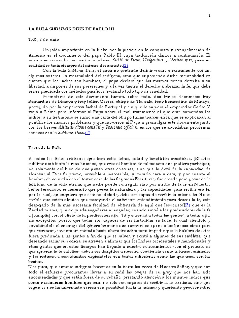 6 - La Bula Sublimis Deus de Pablo Iii | PDF | Papa | Religión y creencia