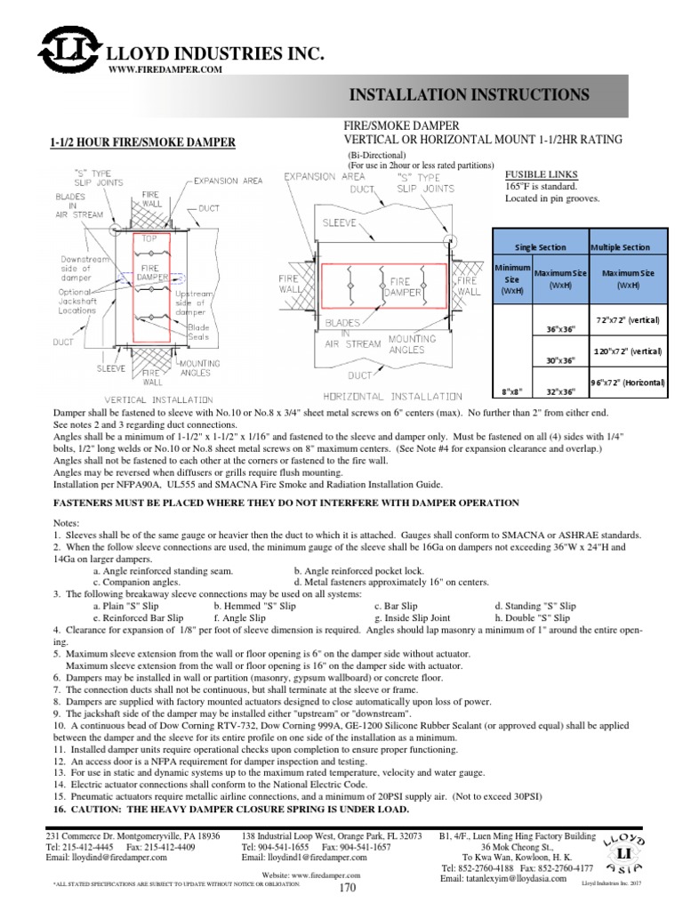 Fire-Smoke Damper Install Instructions | PDF | Duct (Flow) | Wall