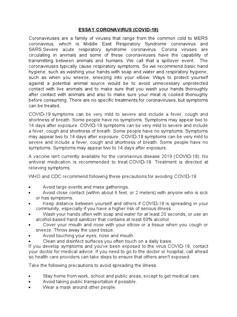 Essay Coronavirus | PDF | Public Health | Diseases And Disorders