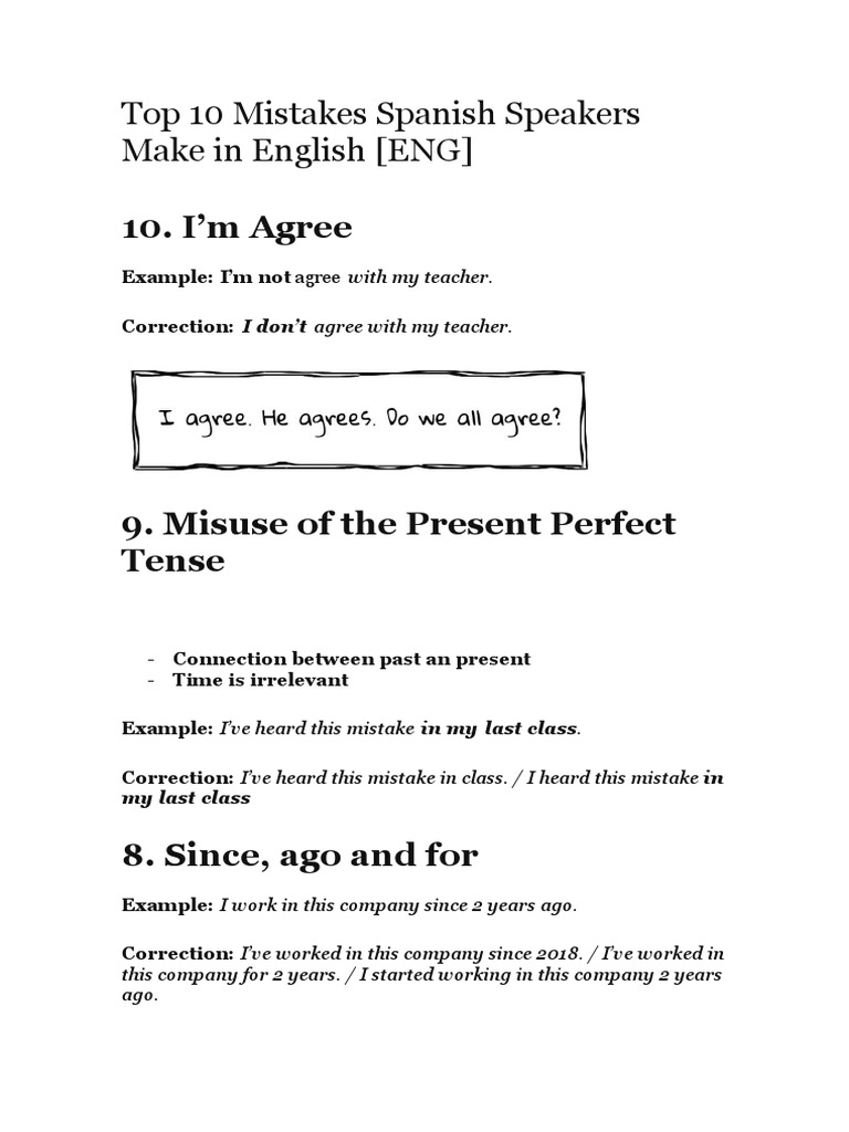 Common English Mistakes for Spanish Speakers | PDF | Subject (Grammar ...
