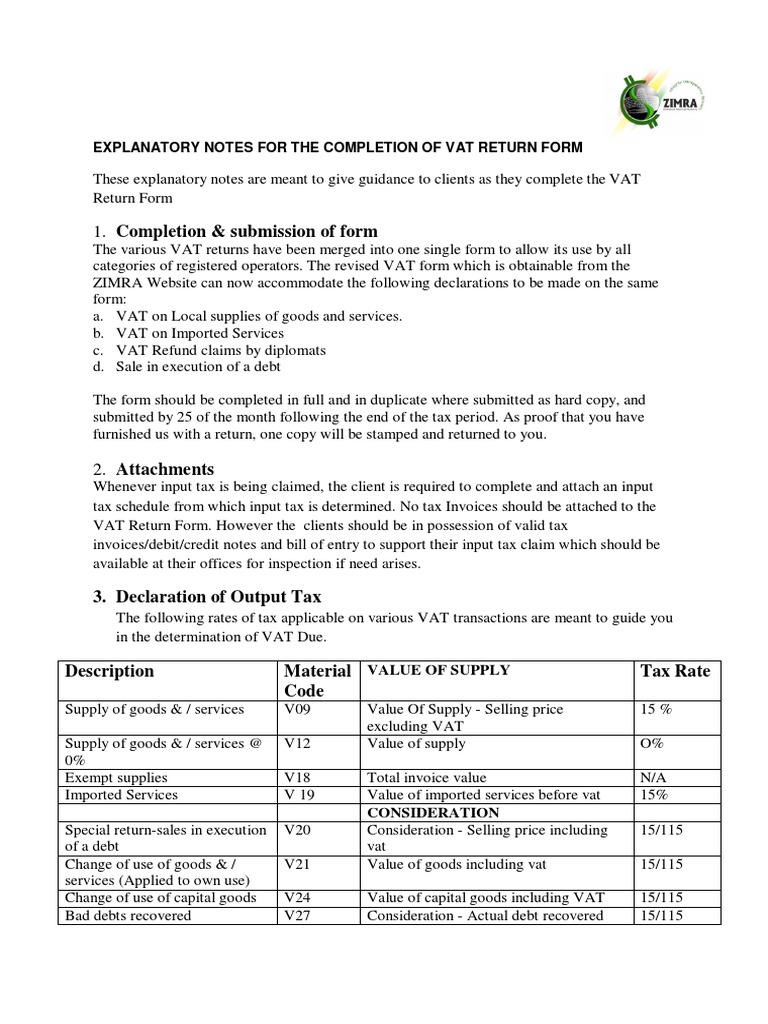Explanatory Notes For The Completion of Vat Return Form | PDF | Value ...