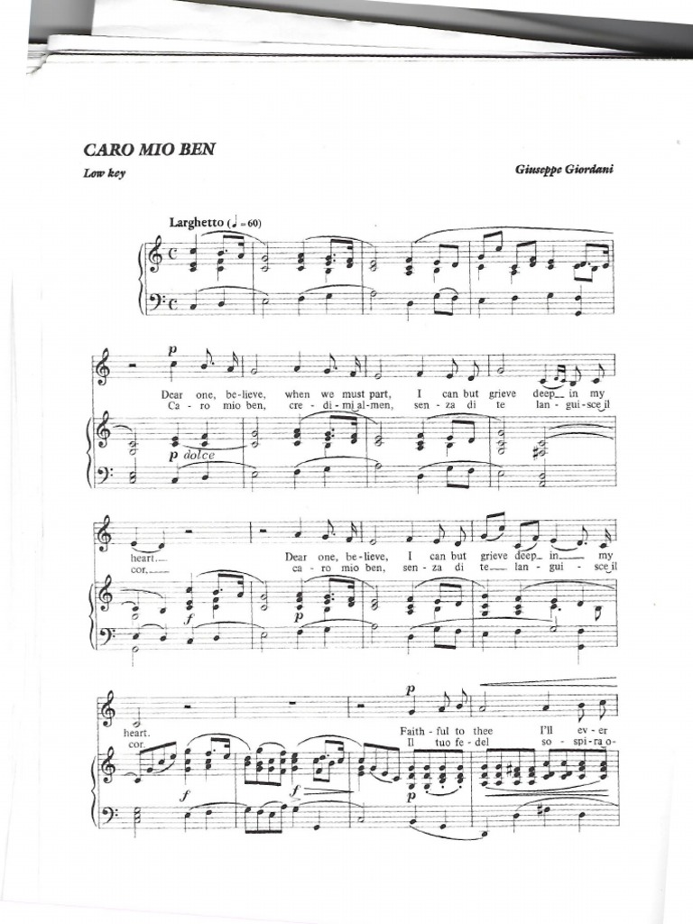 Caro Mio Ben - C Major | PDF