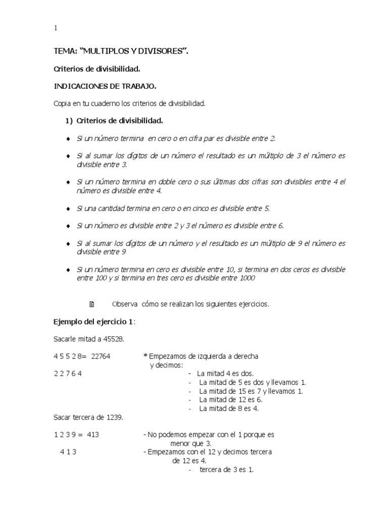 Matemáticas: Múltiplos y Divisores. | PDF | División (Matemáticas ...