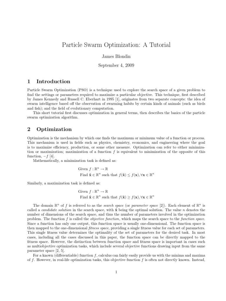 Pso Tutorial Pdf Mathematical Optimization Maxima And Minima 