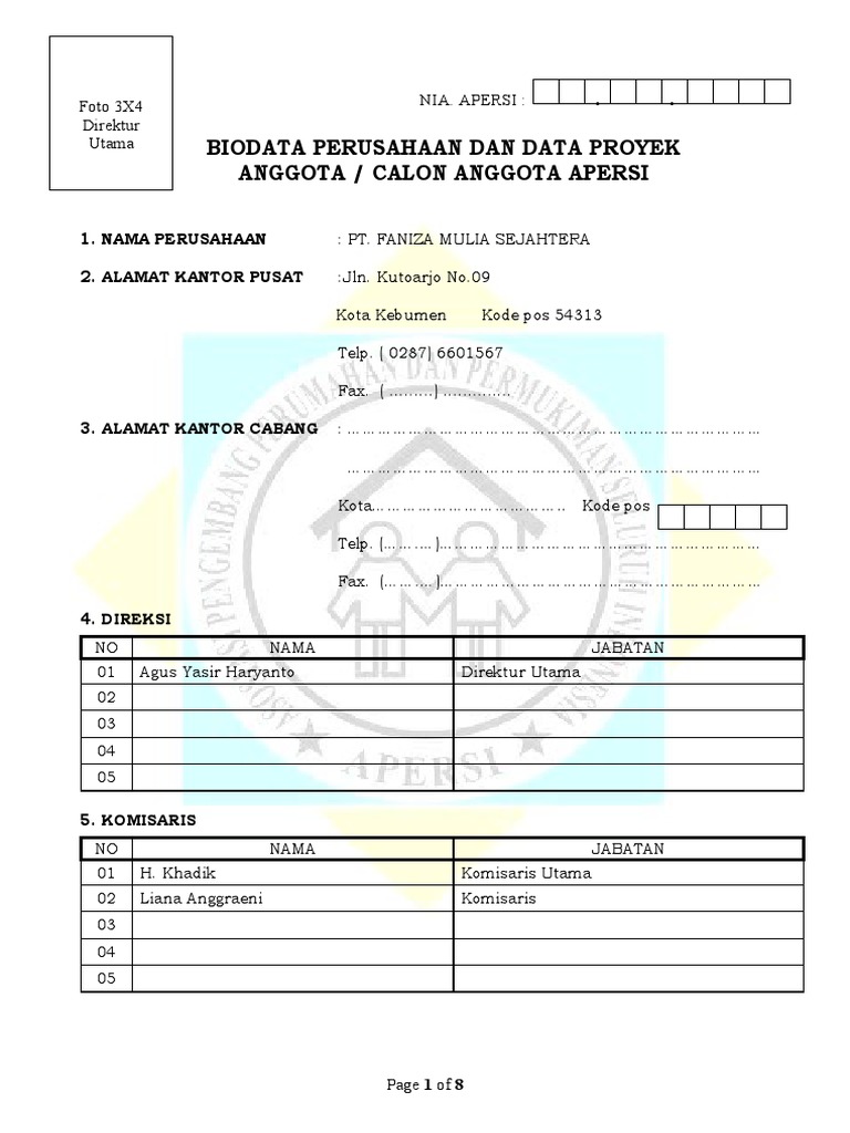 Formulir Keanggotaan Apersi | PDF