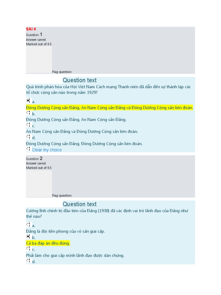 Question Text: Clear My Choice | PDF