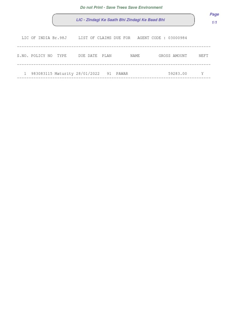 Claims Due List | PDF | Finance & Money Management