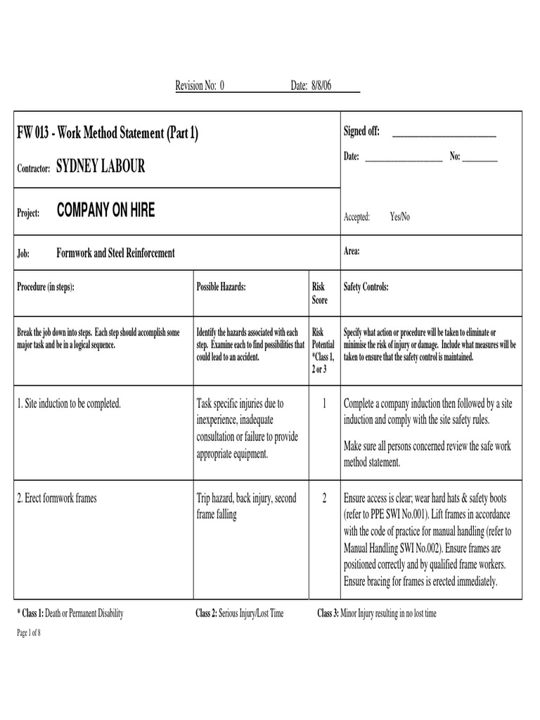 Formwork and Steel Reinforcements Work Risk Assessment | PDF | Personal Protective Equipment ...