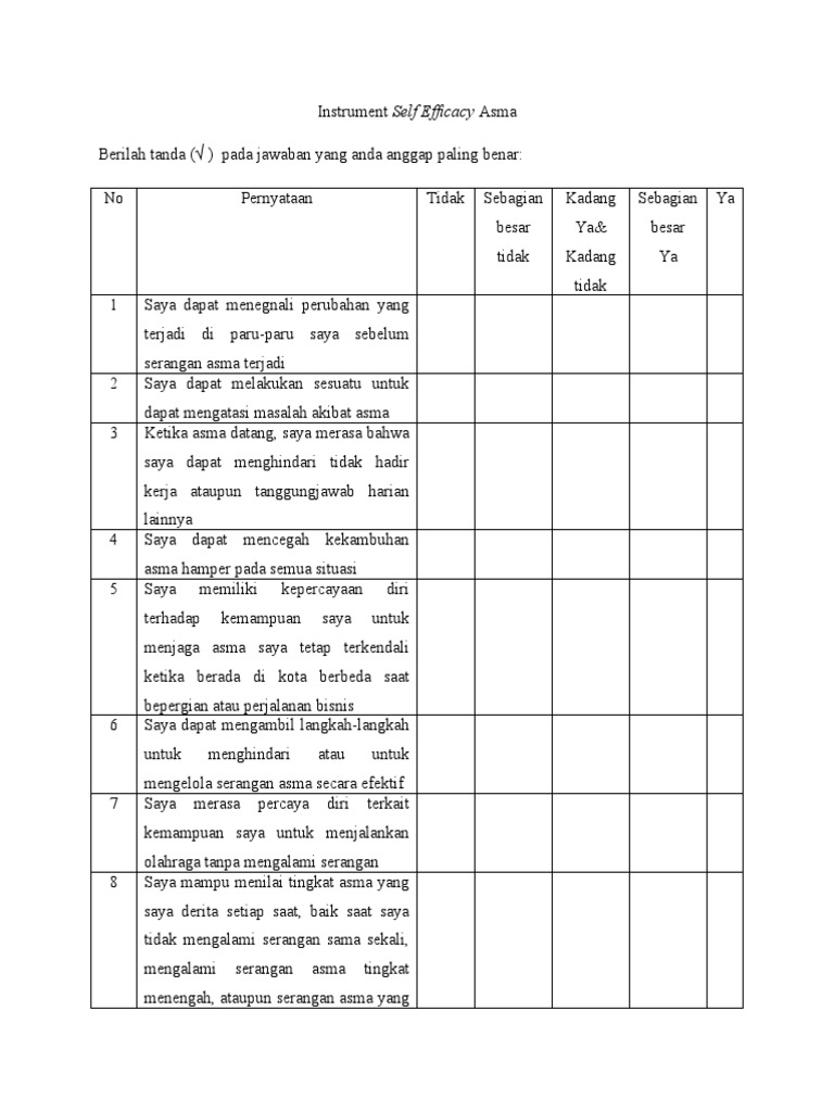 Instrument Self Efficacy Asma | PDF