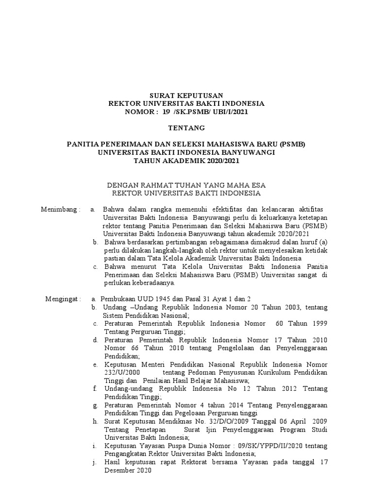 Keputusan PSMB UBI Banyuwangi 2021 | PDF