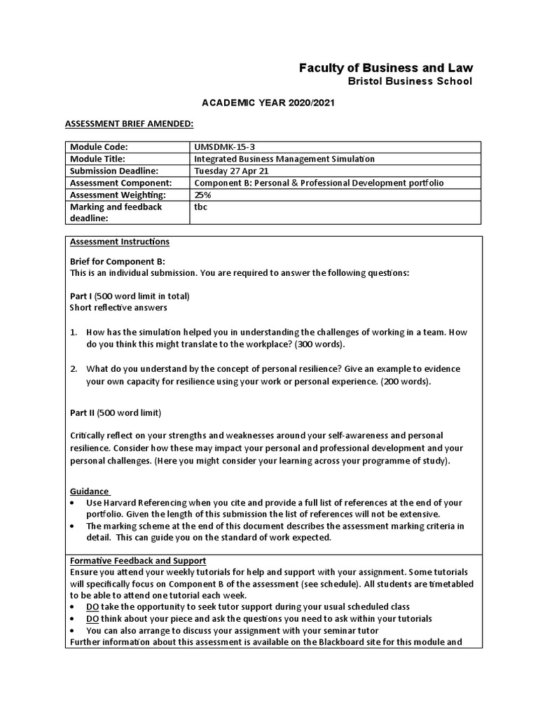 Component B - Assessment Brief 2020-2021 | PDF | Evidence | Critical ...