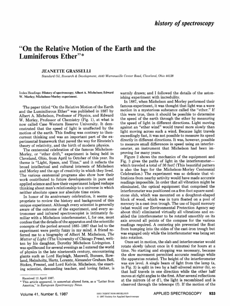 On The Relative Motion of The Earth and The Luminiferous Ether | PDF ...