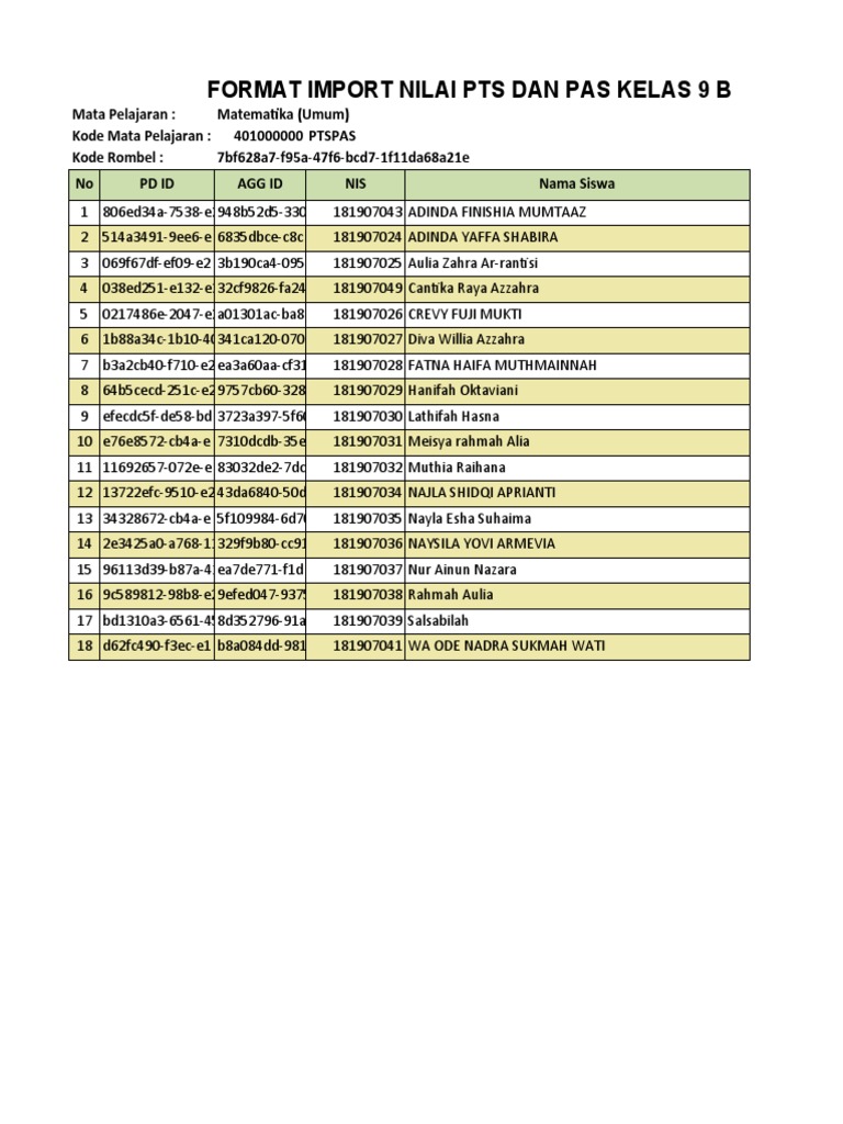 PTS - PAS - Matematika (Umum) - 9 B | PDF