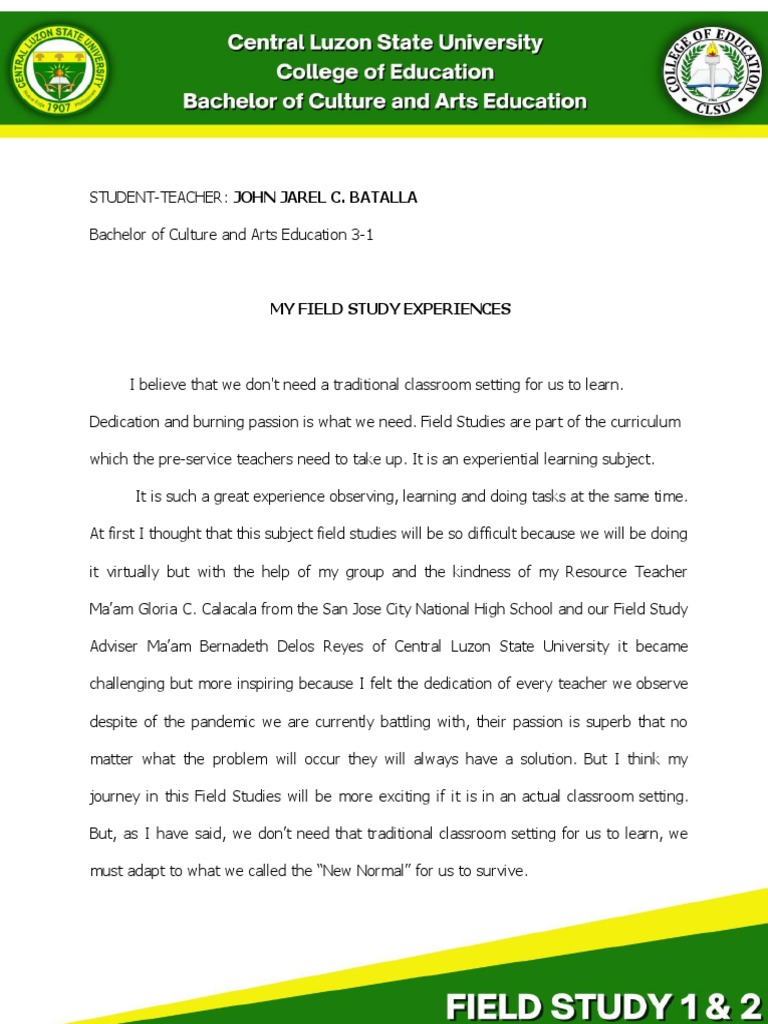 My Field Study Experiences 1 | PDF | Distance Education | Teachers