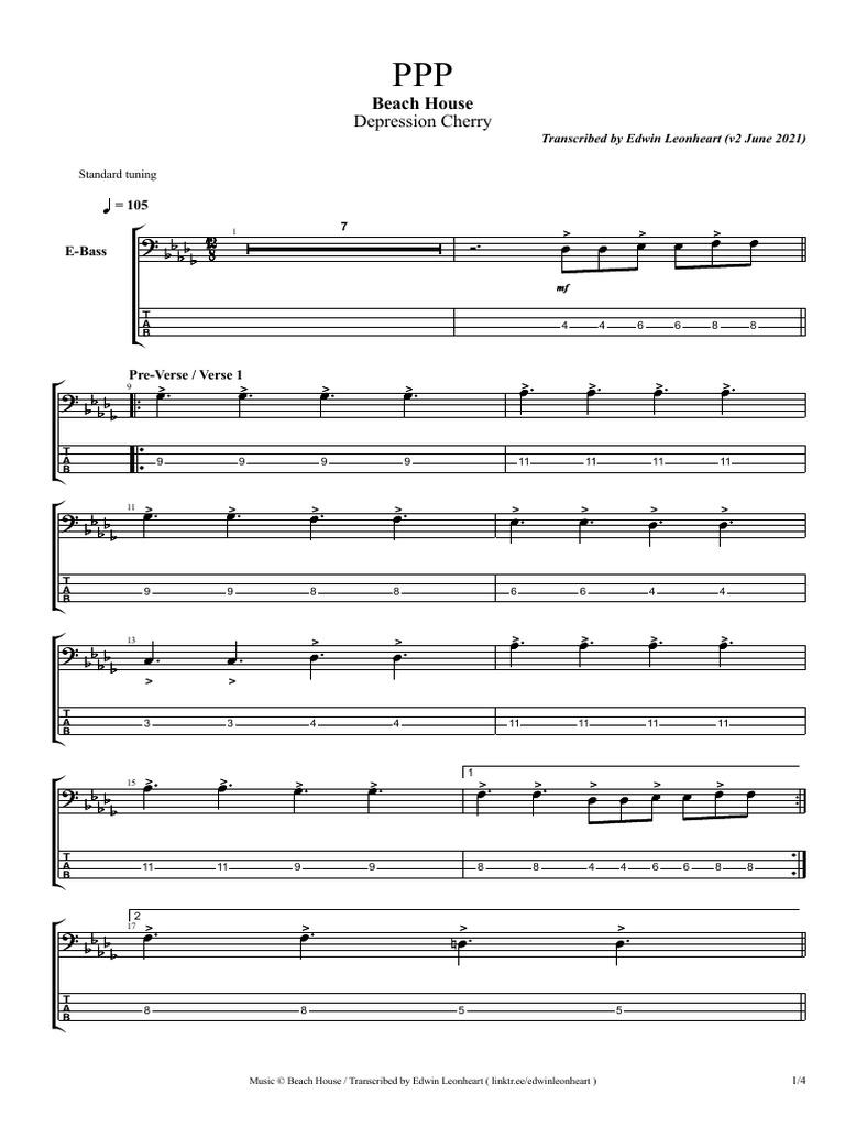 Beach House - PPP (v2) Bass Tabs by Edwin Leonheart | PDF ...