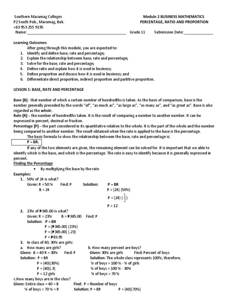 Grade11 Business Math - Module 2 | PDF | Percentage | Numbers