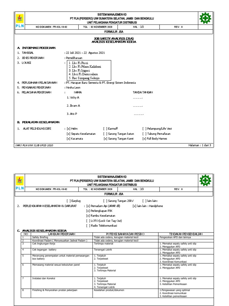 FR-K3L-10-02 Formulir Jsa P | PDF