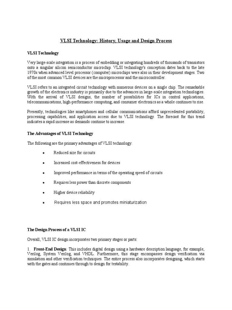 VLSI Technology: History, Usage and Design Process | PDF | Integrated ...