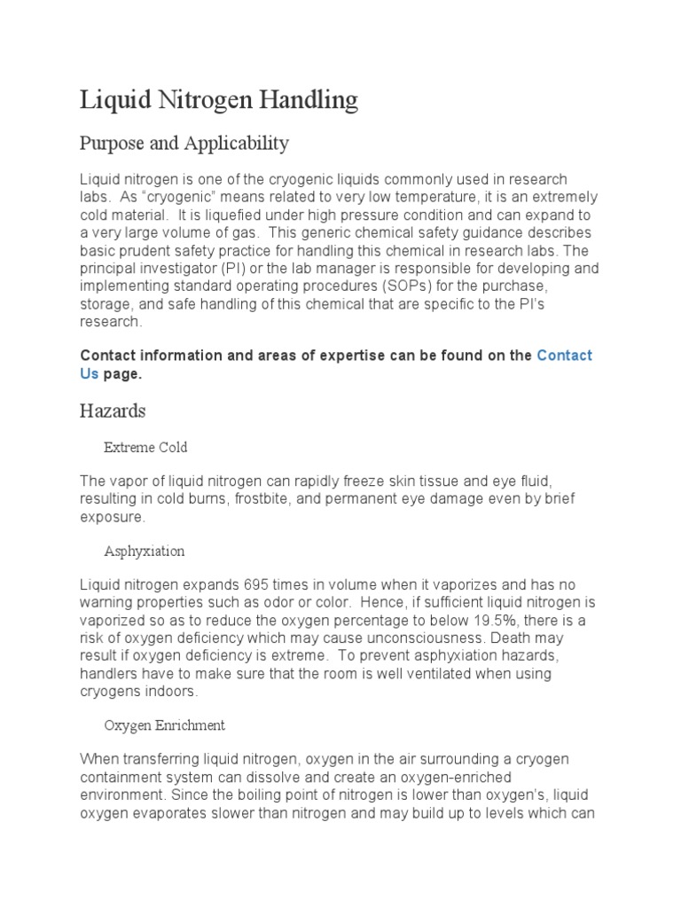 Handling Liquid Nitrogen | PDF | Cryogenics | Nitrogen