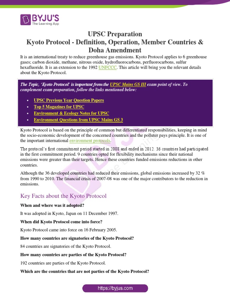 Kyoto Protocol Overview for UPSC | PDF | Kyoto Protocol | United ...