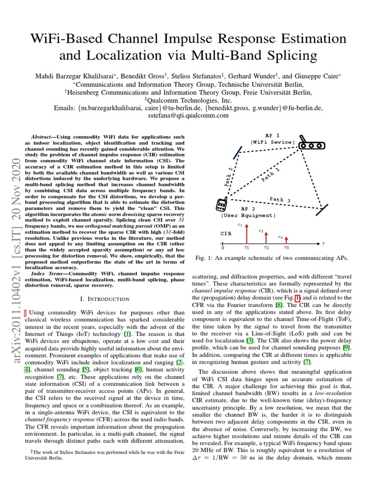 WiFi-Based Channel Impulse Response Estimation and Localization Via Multi-Band Splicing. Mahdi ...