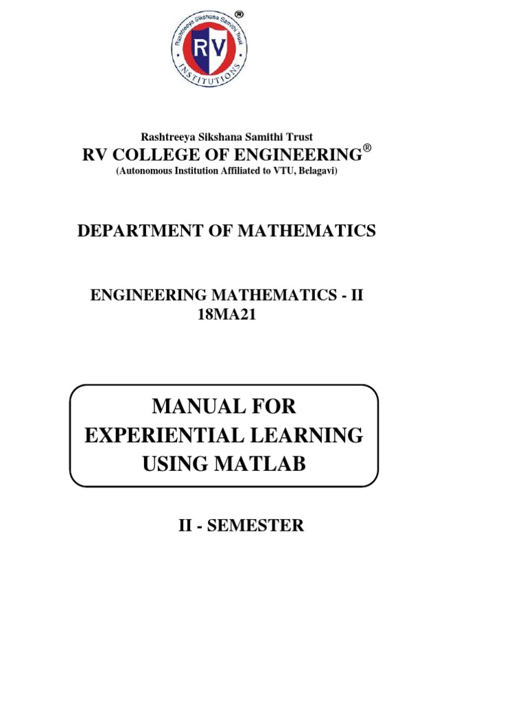 Manual For Experiential Learning Using Matlab: RV College of Engineering | PDF | Matrix ...