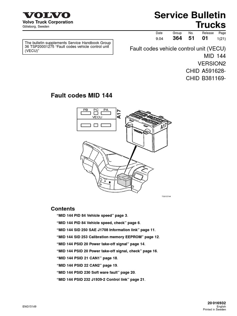 364-51 Fault Codes Vehicle Control Unit (VECU) MID 144 | PDF | Power ...