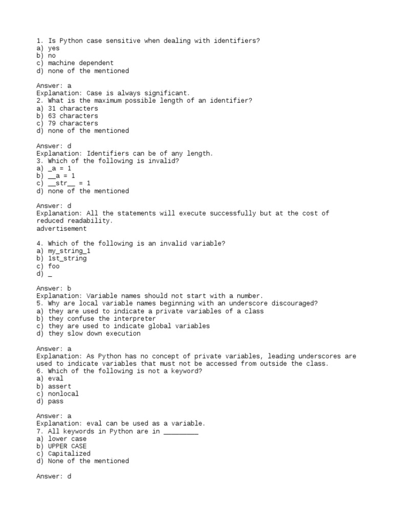 Python MCQ | PDF | Boolean Data Type | Parameter (Computer Programming)