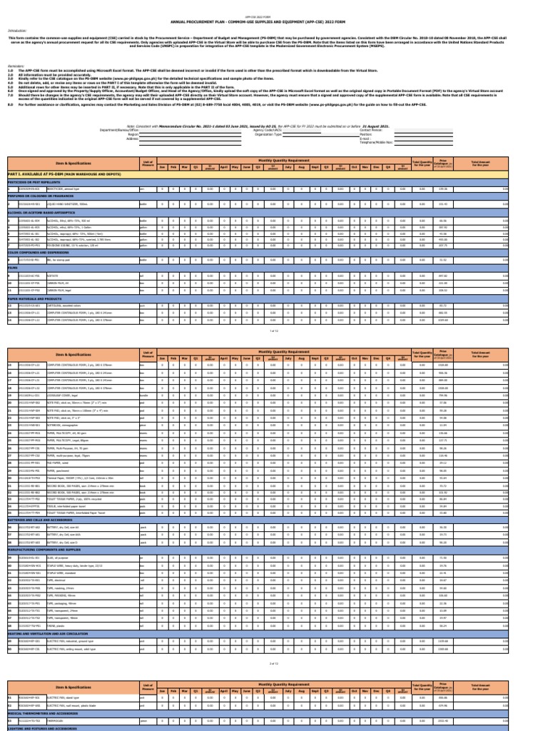 Annual Procurement Plan - Commom-Use Supplies and Equipment (App-Cse ...