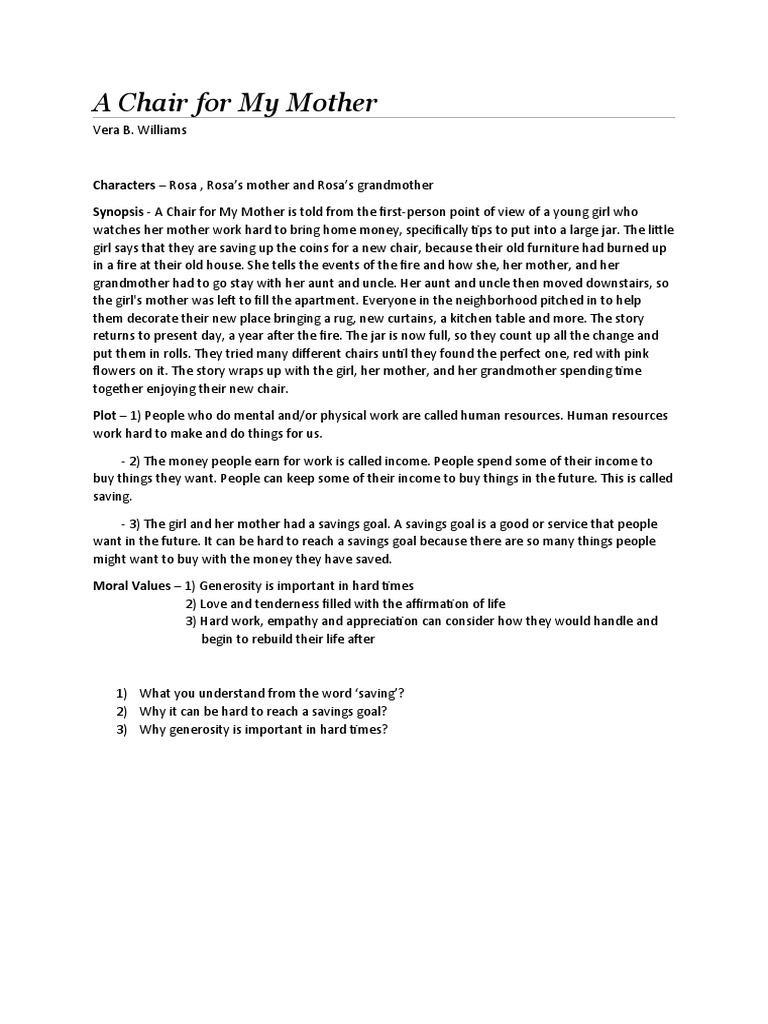 A Chair for My Mother: Summary & Themes | PDF