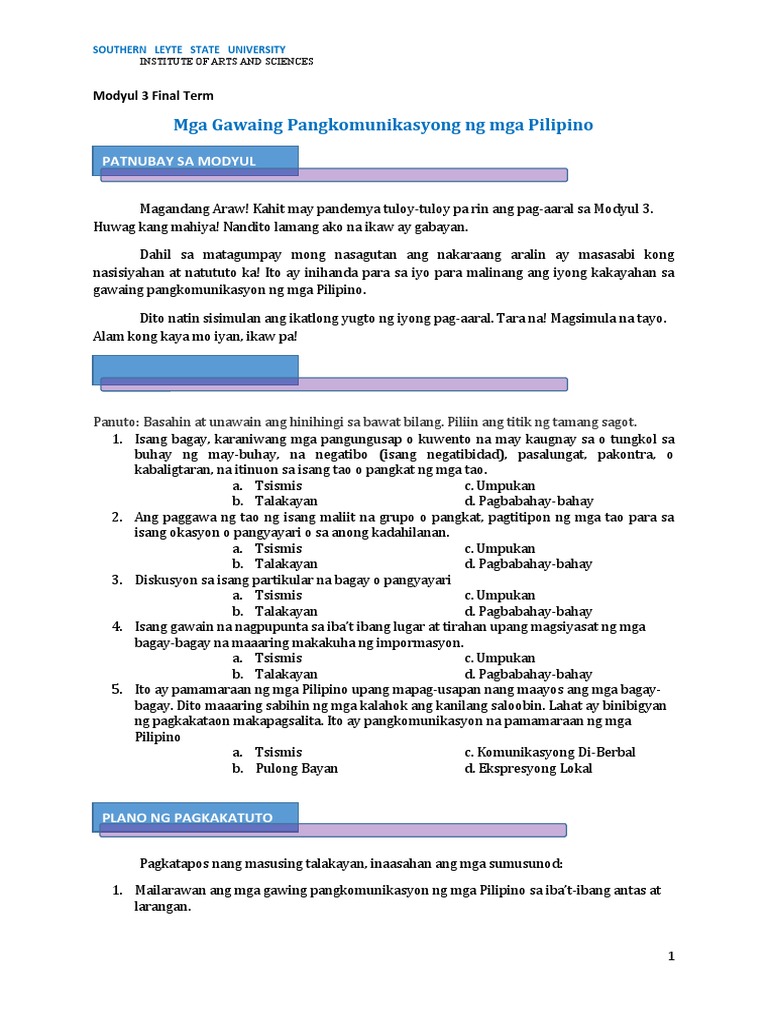 Modyul 3 Final Term KOMFIL | PDF