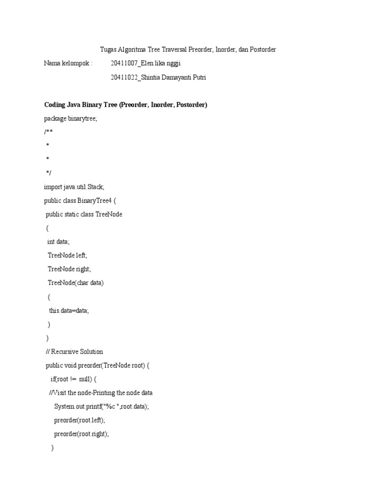 Tugas Algoritma Tree Traversal Preorder | PDF | Software Development ...