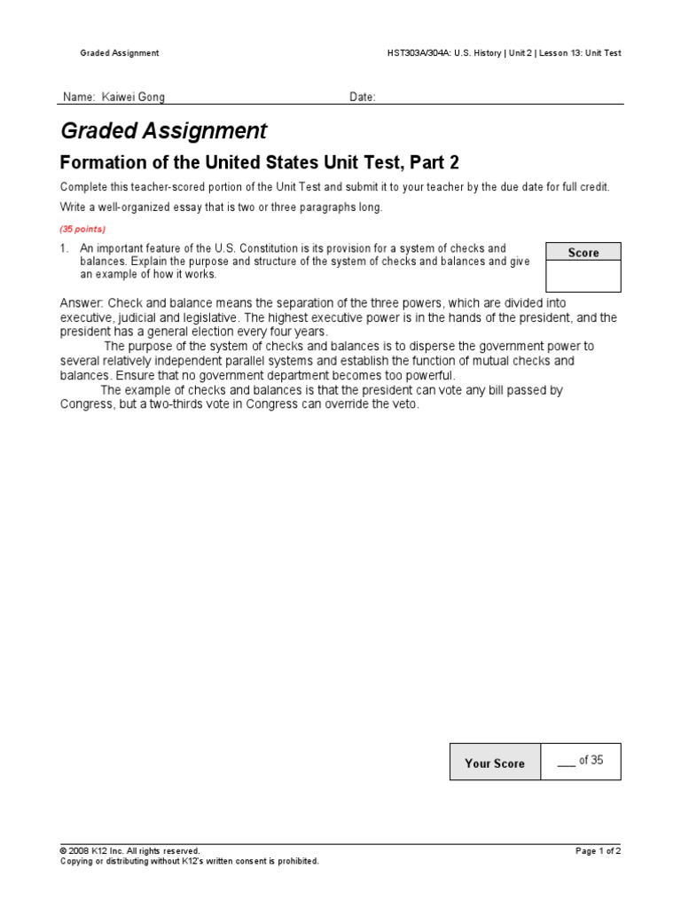 Graded Assignment: Formation of The United States Unit Test, Part 2 ...