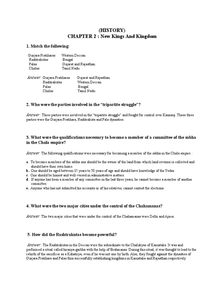 (History) CHAPTER 2: New Kings and Kingdom: Answer | PDF | South Asia