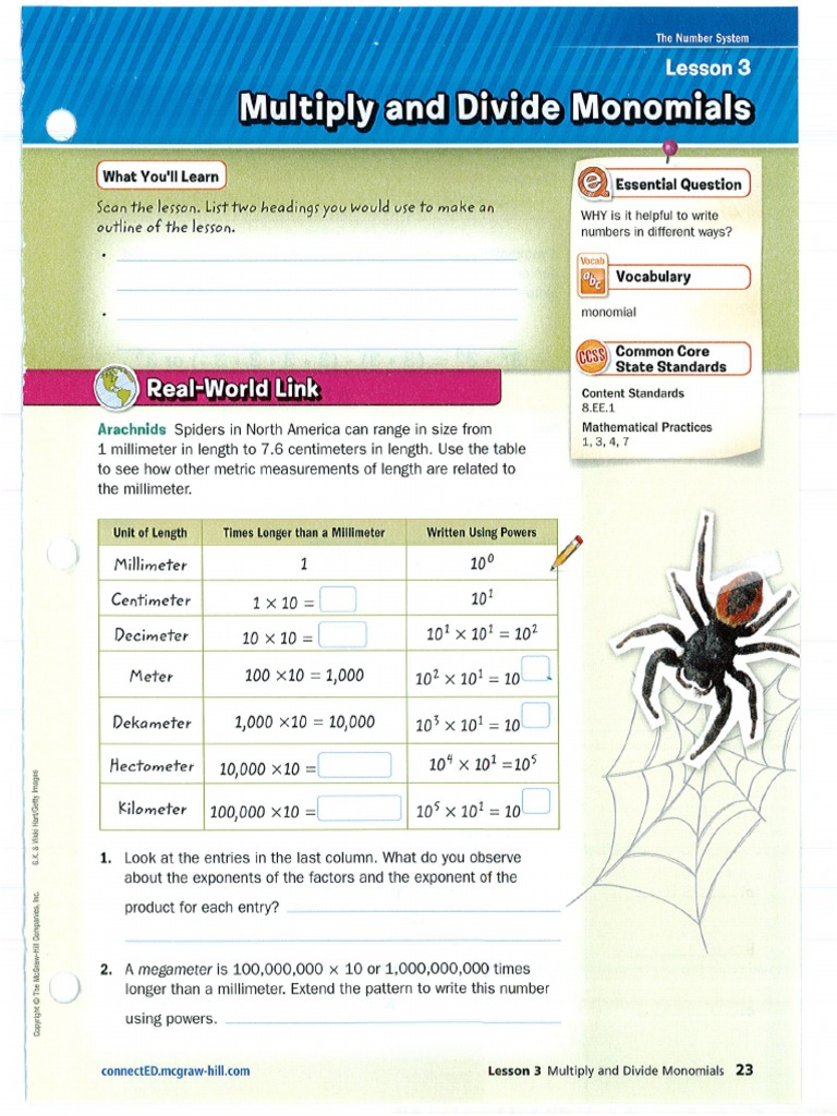 1-3 Multiply and Divide Monomials PG 23 | PDF