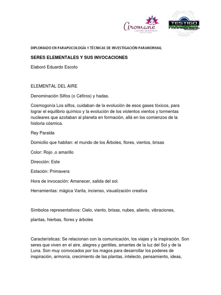 Seres Elementales y Sus Invocaciones, Ritual de Cruz Cabalistica | PDF ...