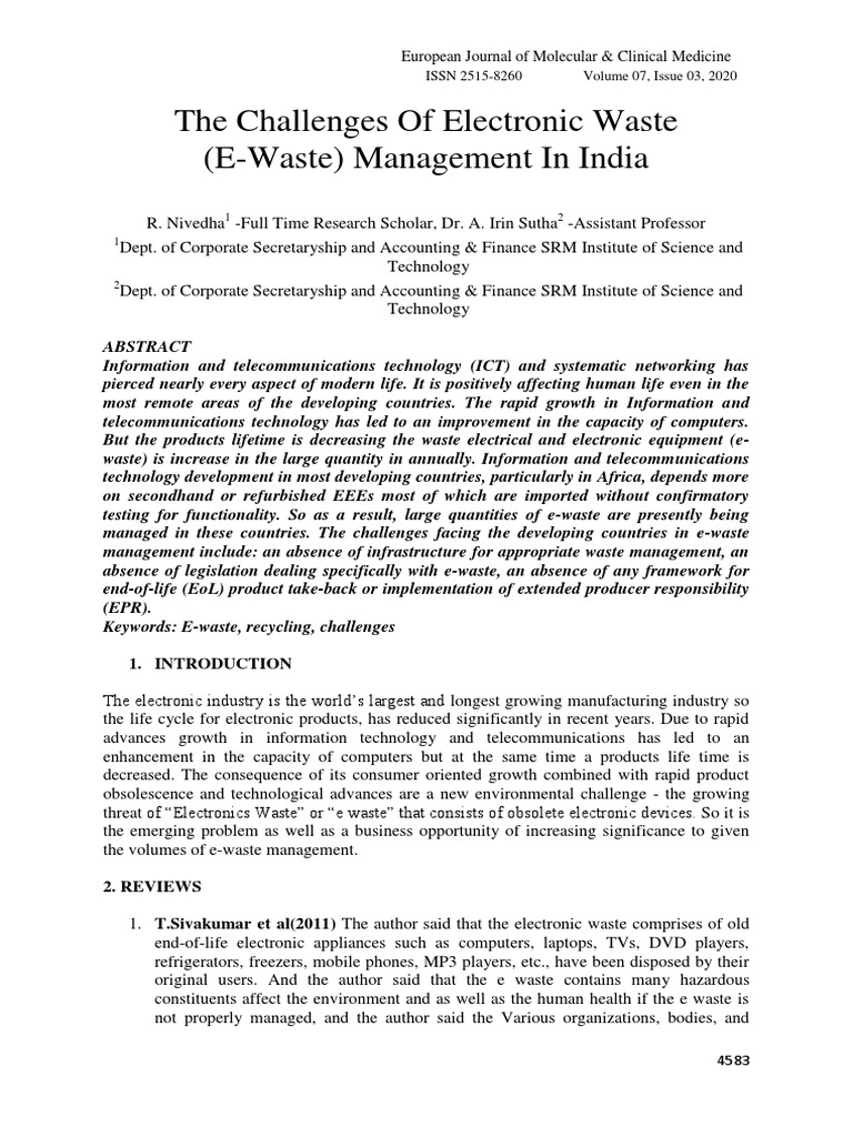 The Challenges of E-WasteManagement in India | PDF | Electronic Waste ...