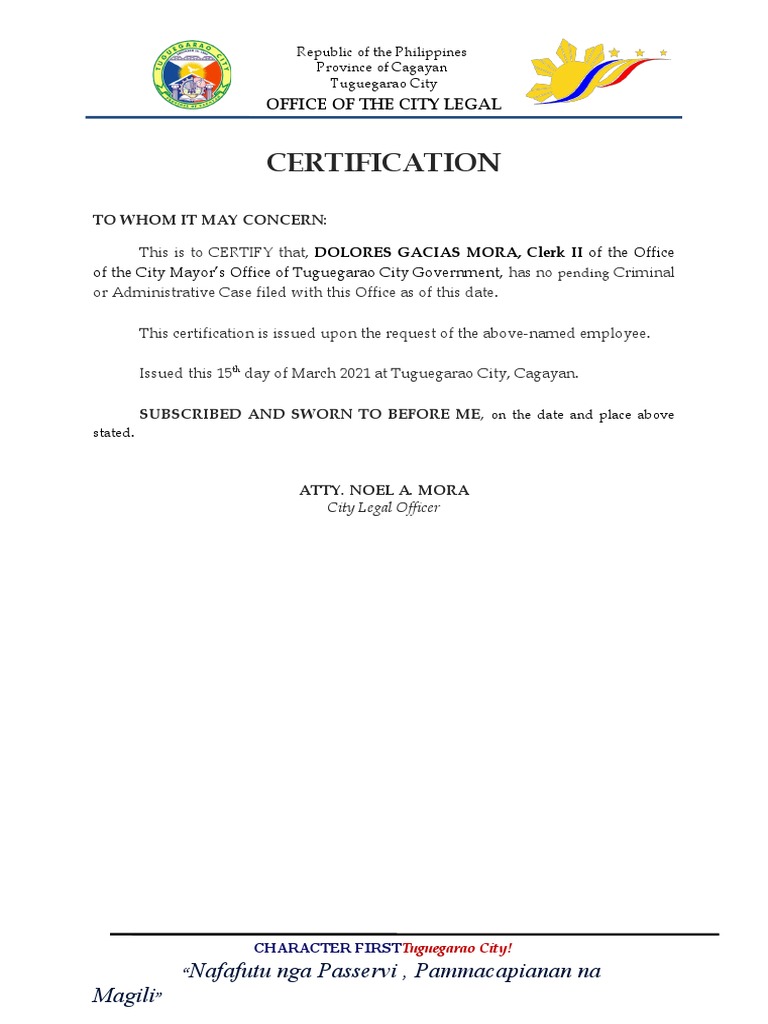 CERTIFICATION No Pending Case | PDF | Government | Justice