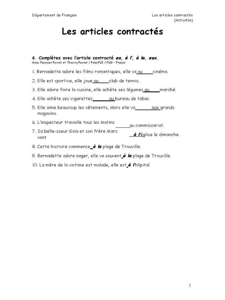 Exercices sur les articles contractés | PDF | Arts du langage et discipline