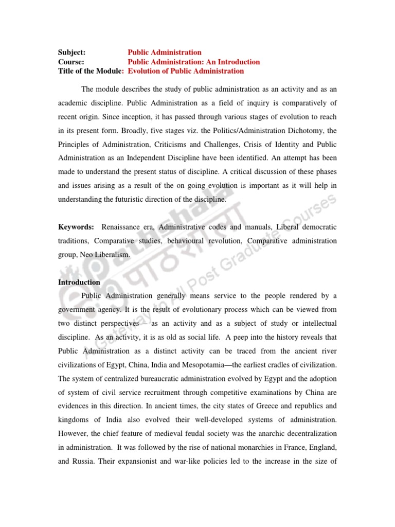 Evolution of Public Administration | Download Free PDF | Public ...