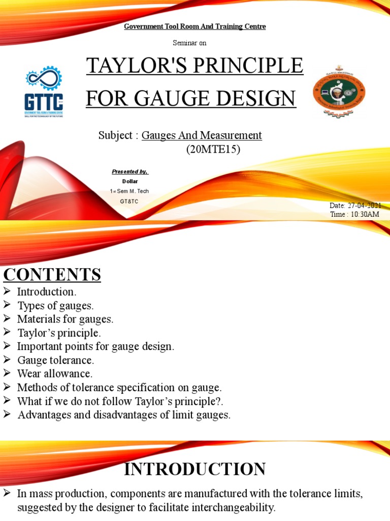 Taylor'S Principle For Gauge Design: Subject: Gauges and Measurement (20MTE15) | Download Free ...
