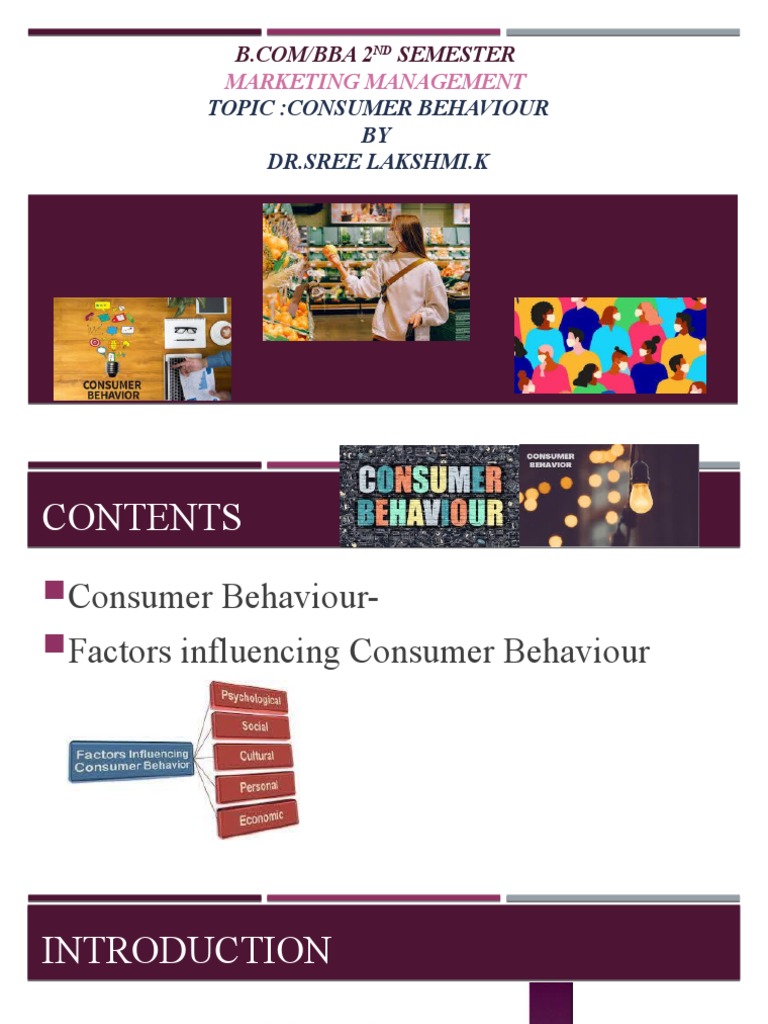 Marketing Management: Topic:Consumer Behaviour BY DR - Sree Lakshmi.K | PDF