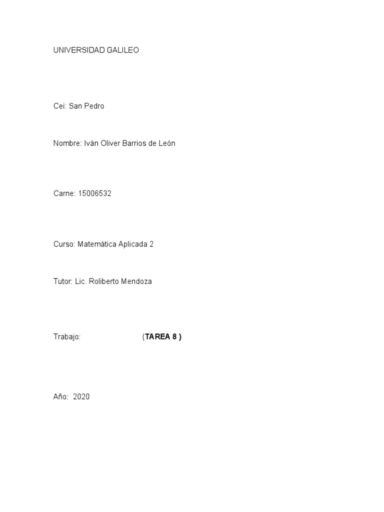 Tarea 8 Matematicas | PDF