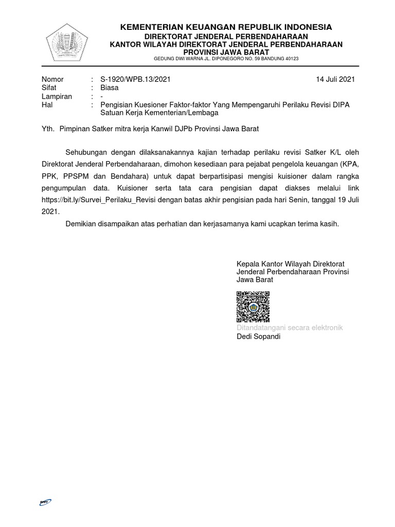 S 1920 Kuisioner Perilaku Revisi DIPA | PDF